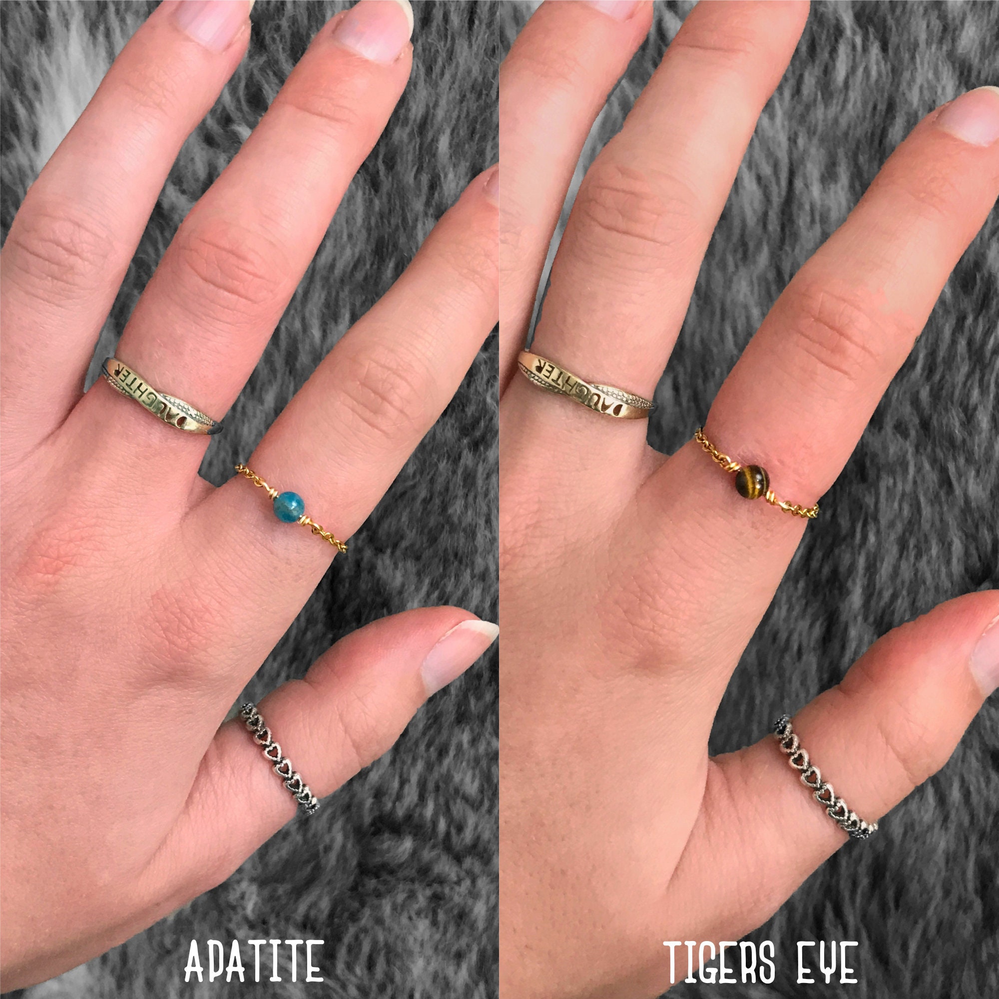 Gold Gemstone Chain Rings // 18k Gold Plated Stainless Steel | Etsy