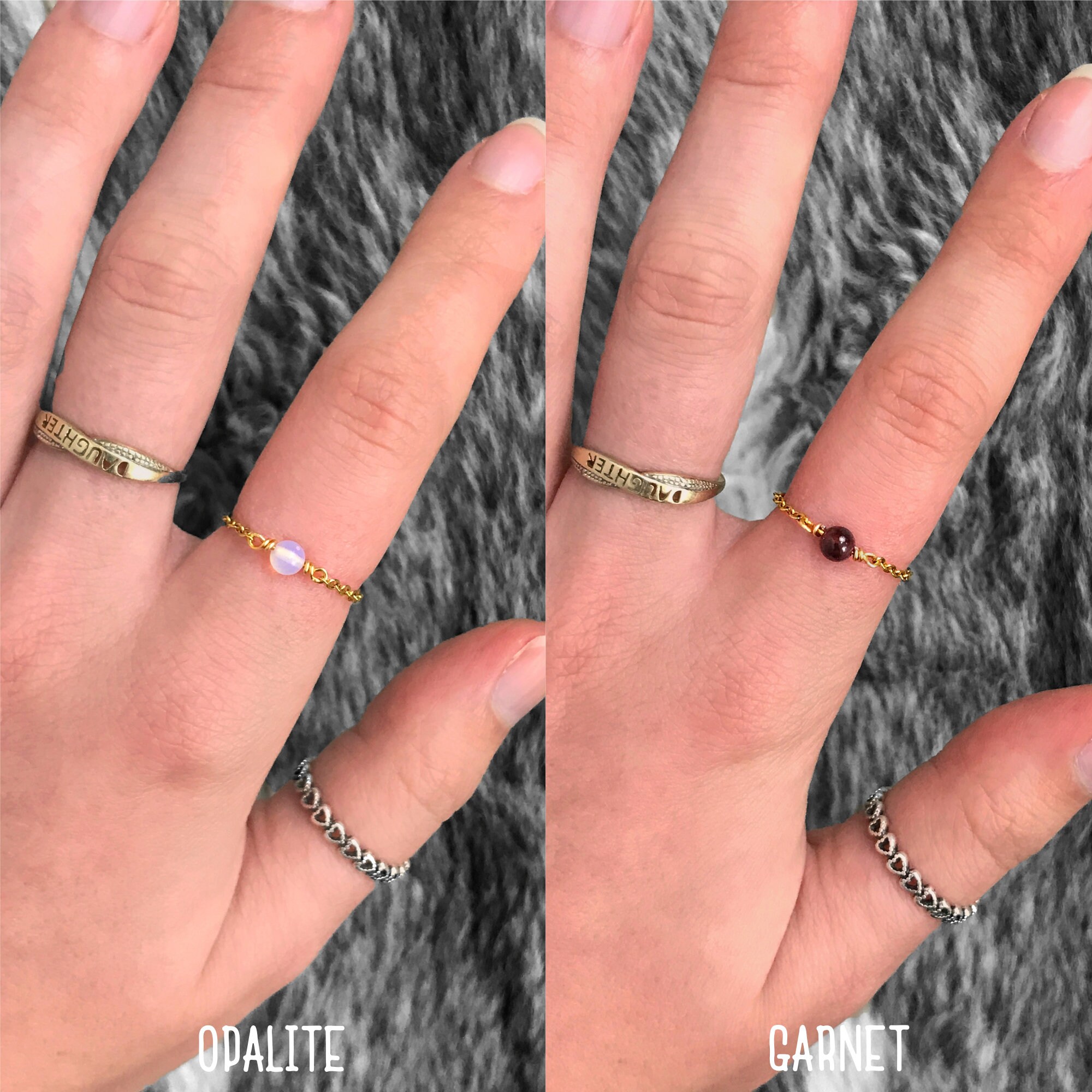 Gold Gemstone Chain Rings // 18k Gold Plated Stainless Steel | Etsy