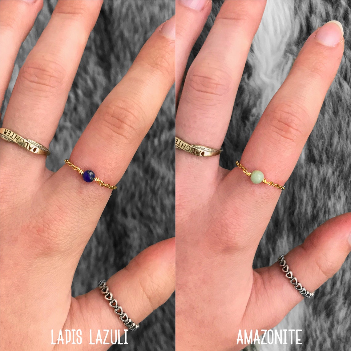 Gold Gemstone Chain Rings // 18k Gold Plated Stainless Steel | Etsy