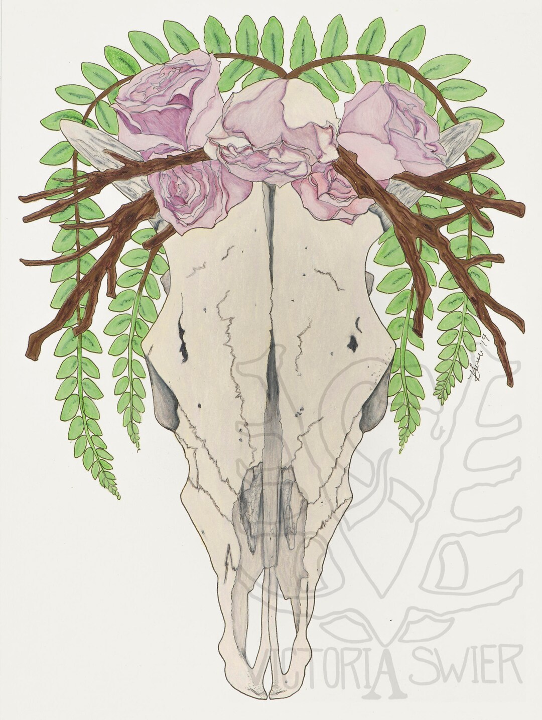 Cow Skull With Roses - Etsy