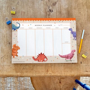 Dinosaur Weekly Planner Notepad, Colorful Dino Illustration A4 Desk ...