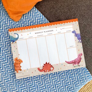 Dinosaur Weekly Planner Notepad, Colorful Dino Illustration A4 Desk ...