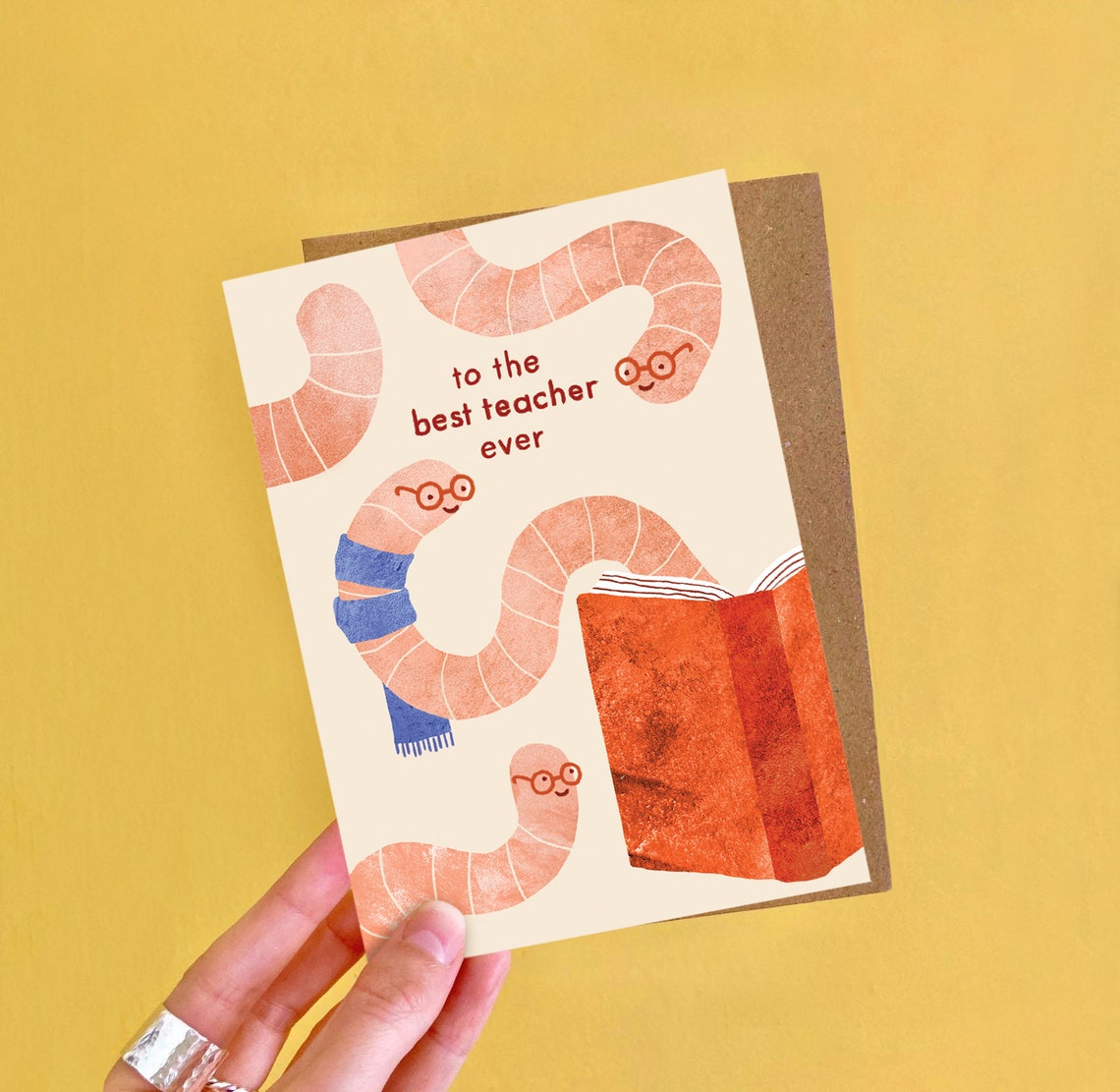 Book Worms Teacher Thank You Card, Recycled Kraft Envelope - Etsy