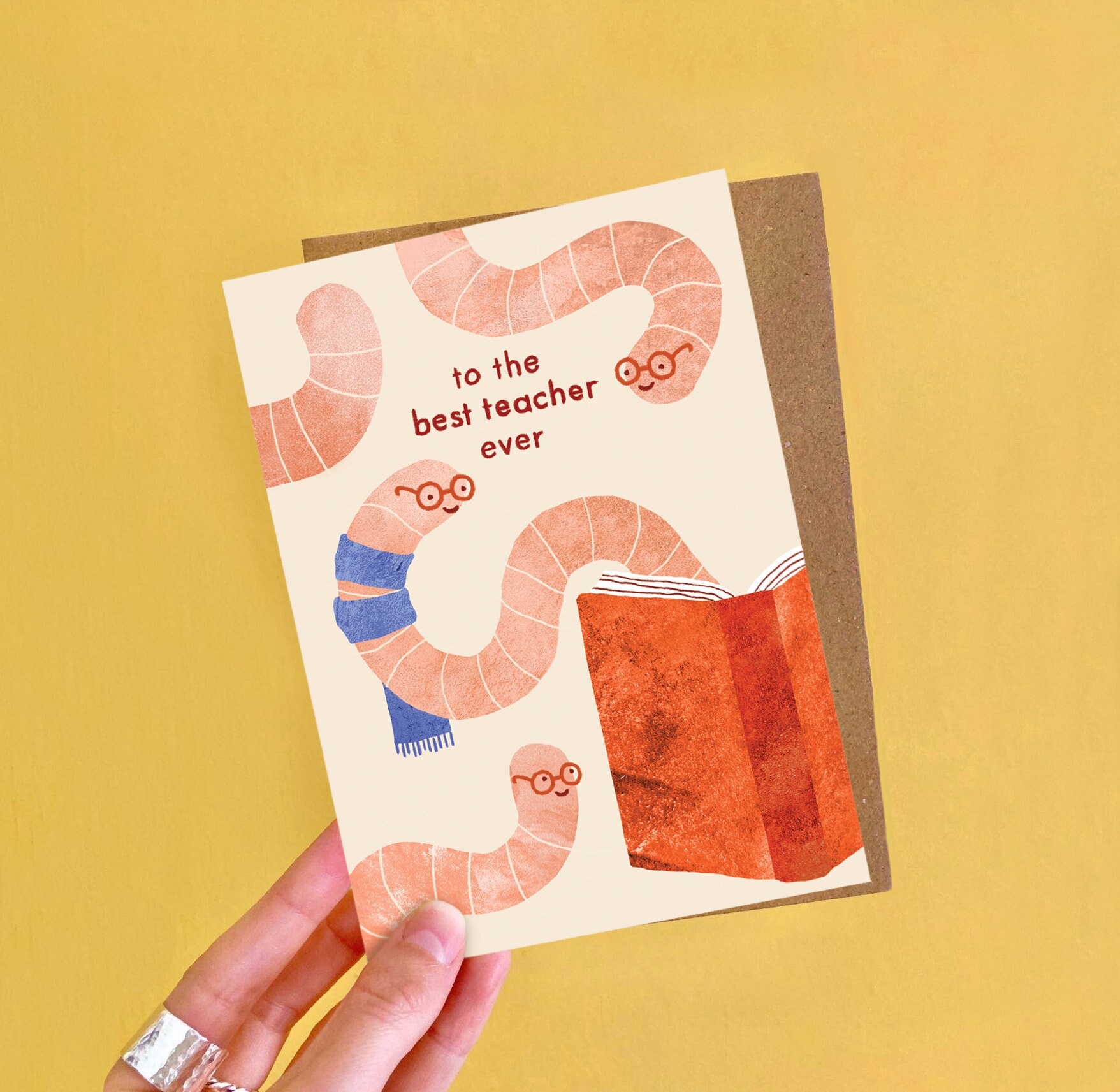 Book Worms Teacher Thank You Card, Recycled Kraft Envelope - Etsy