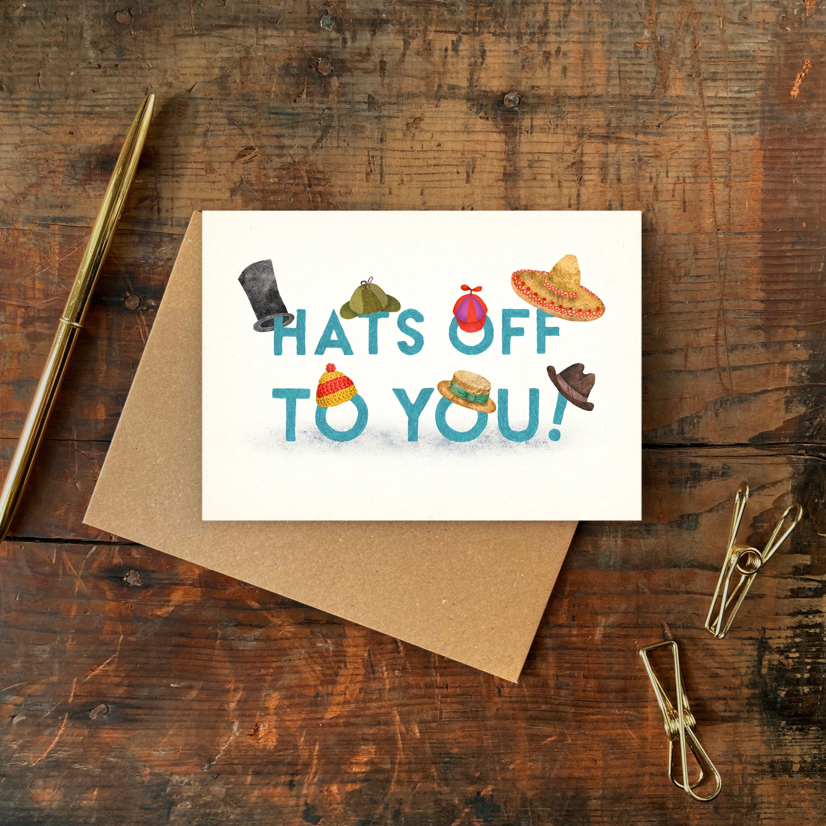 Congratulations Card: Hats off to You Illustrated Typography Greeting ...