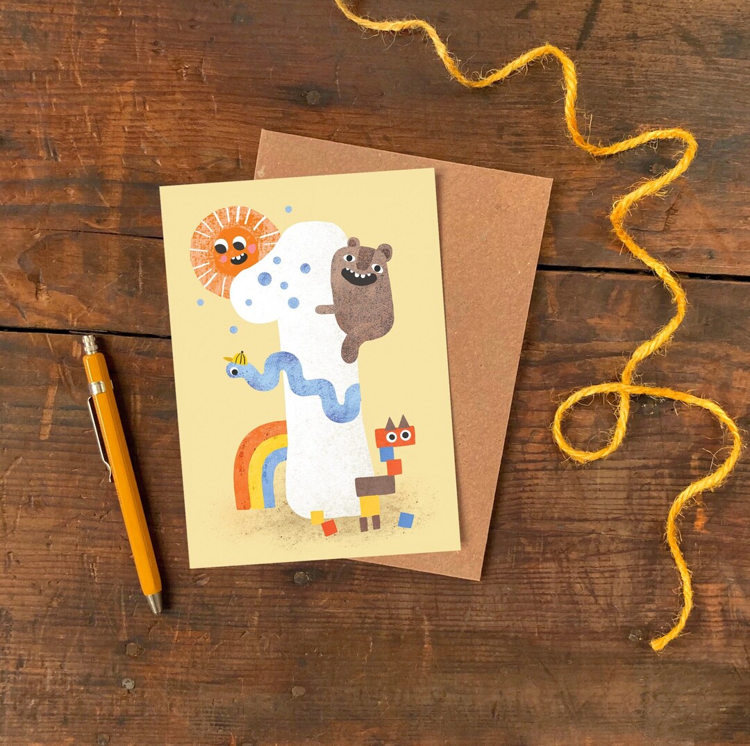 Age One Crazy Critters Birthday Card / 1 Year Old Greeting Card / Funny ...