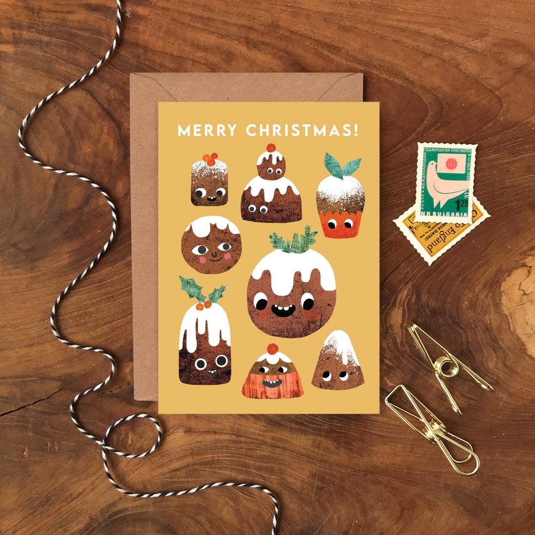 Figgy Pudding Funny Faces Christmas Card / Illustrated Holiday ...