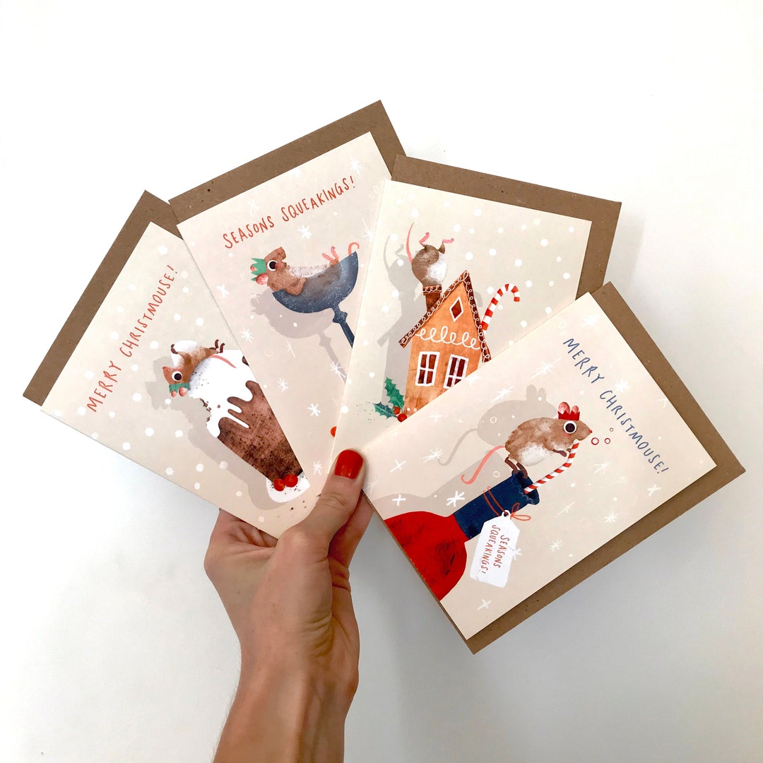 Pack of 8 Mouse Christmas Cards, Multipack of Mice Holiday Greeting ...