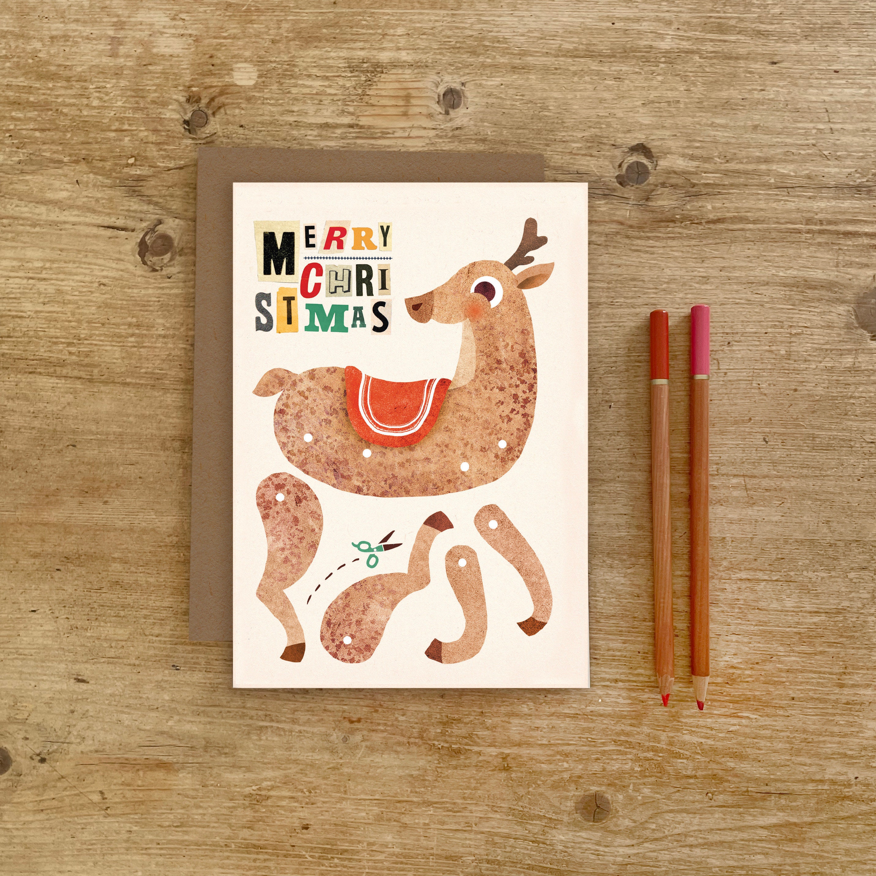 Reindeer Split Pin Puppet A5 Greeting Card / Children's Cut Out ...