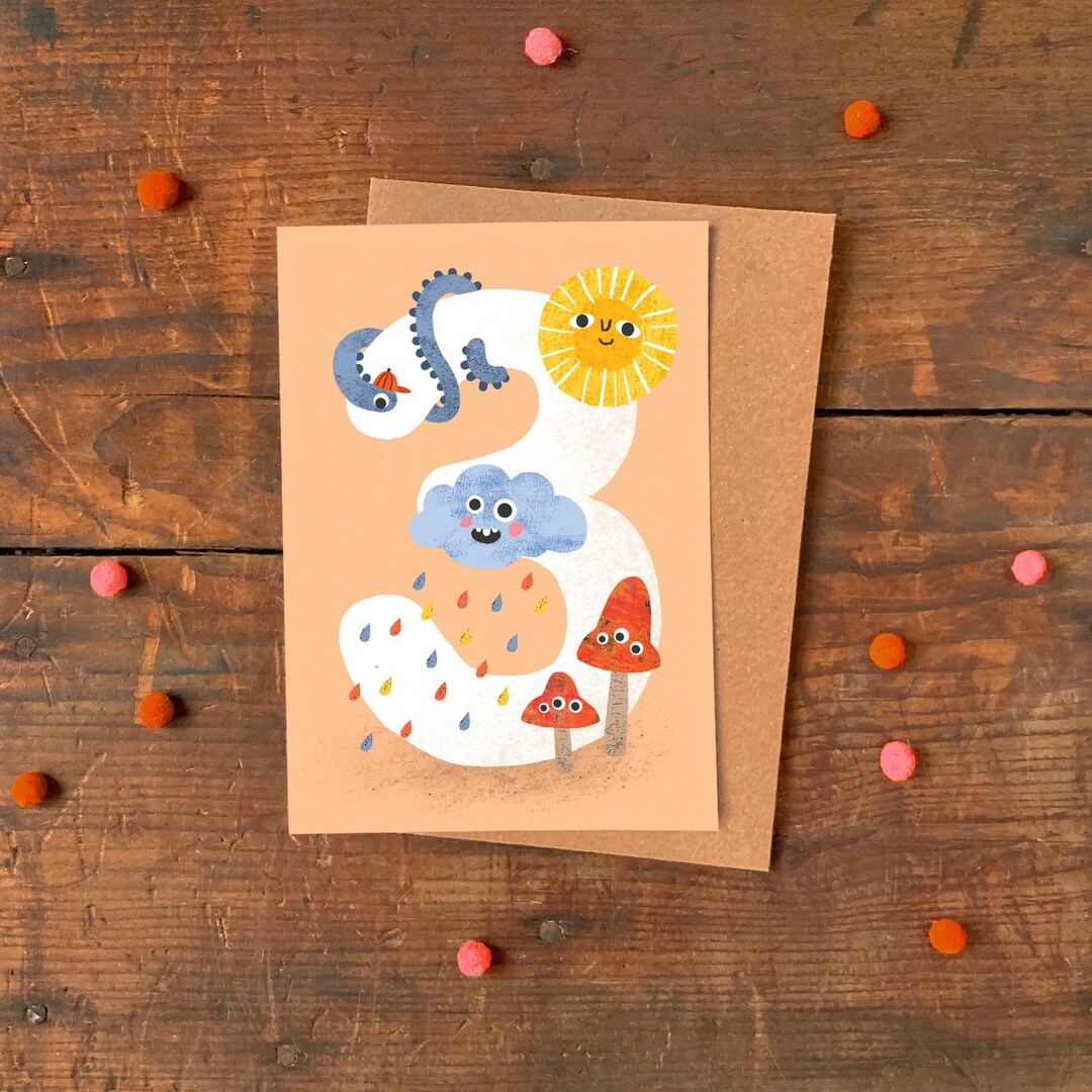 Age Three Crazy Critters Birthday Card / 3 Year Old Greeting Card ...
