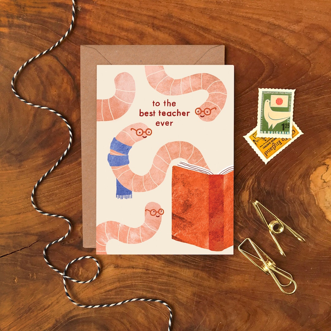 Book Worms Greeting Card / the Best Teacher Ever Card / Card for School ...