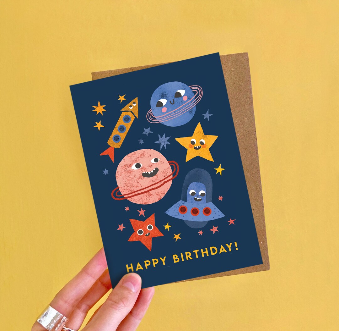 Space Faces Birthday Greeting Card / A6 Card Kid's or Adult's Space ...