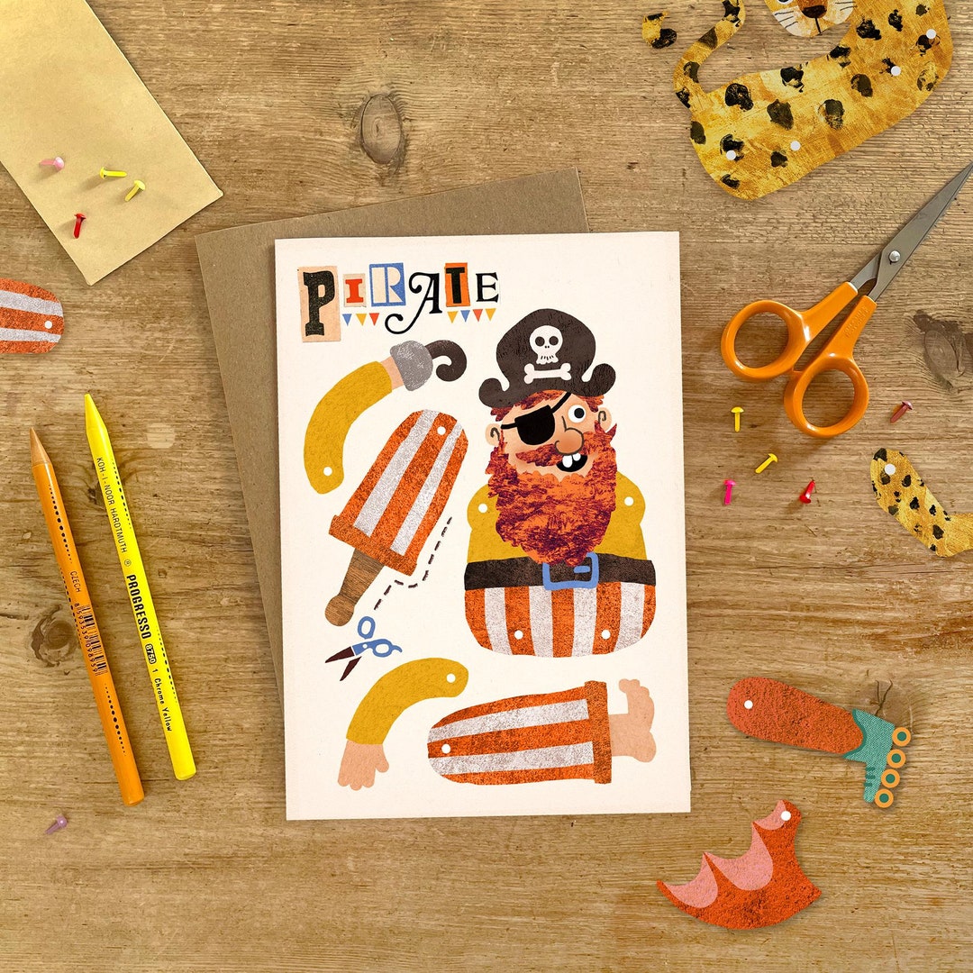 Pirate Birthday Card | A5 Split Pin Puppet Craft Activity for Kids ...