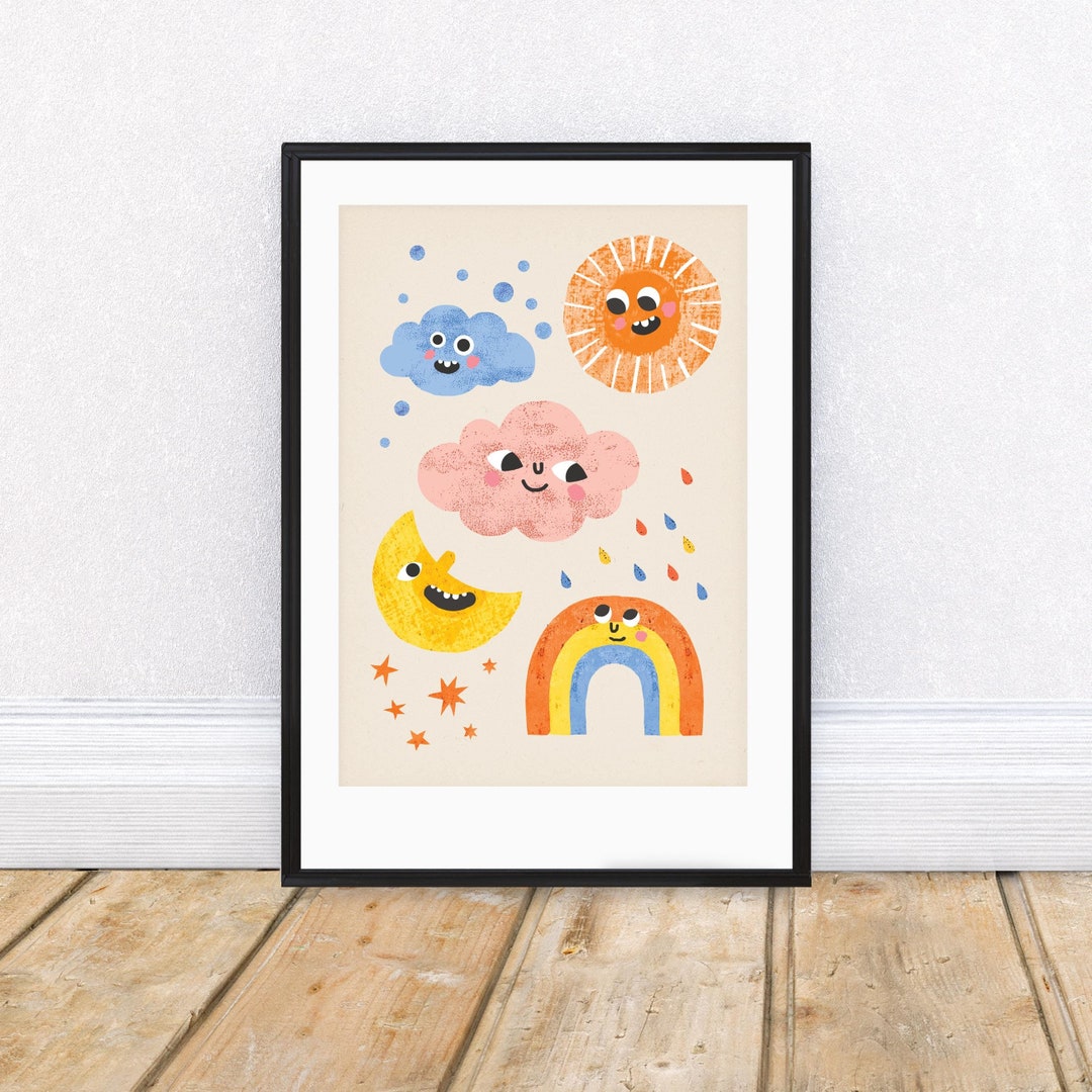 Weather Faces Art Print | Sun, Cloud, Rainbow for Nursery Decor or Kid ...