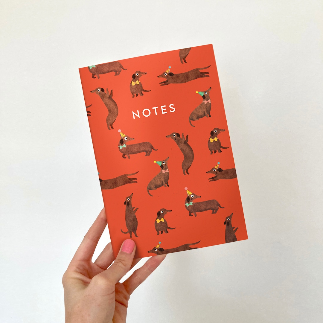 A5 Sausage Dog Notebook / Recycled Illustrated Plain Notepad / Journal ...
