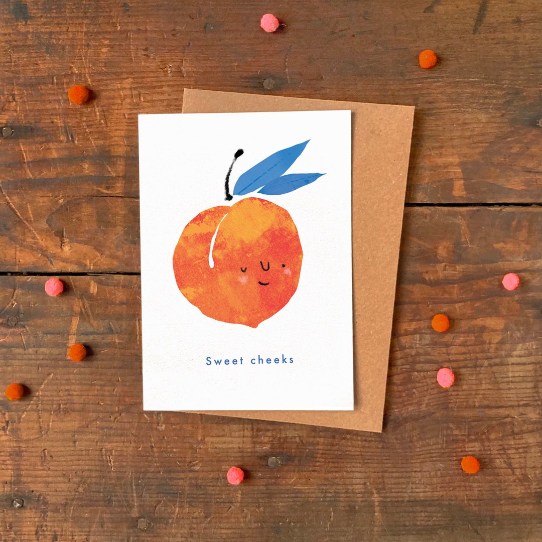 Sweet Cheeks A6 Greeting Card / Peach Illustration Birthday or ...