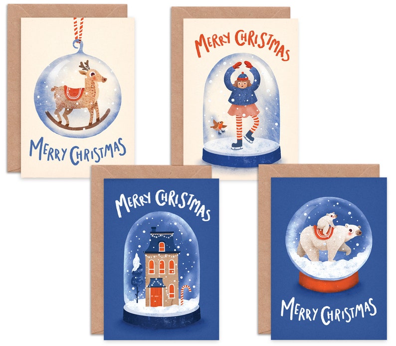Snow Globe Christmas Card Pack | Illustrated Holiday Multipack of 8 ...