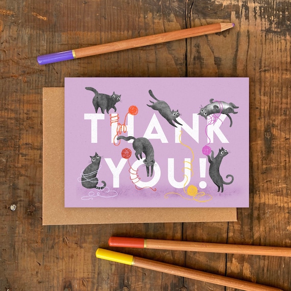 Cat Thank You A6 Card / Illustrated Animal Character Greetings - Etsy