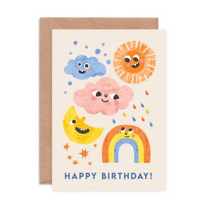 Weather Faces Birthday Card | Sun, Cloud, Rainbow Illustrated Children ...