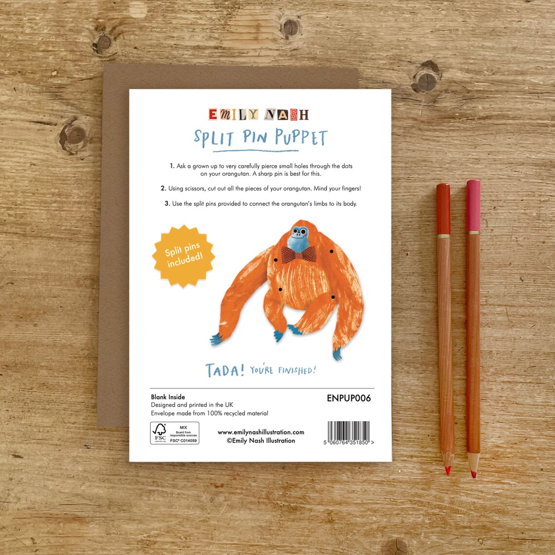Orangutan Split Pin Puppet A5 Greeting Card / Children's | Etsy