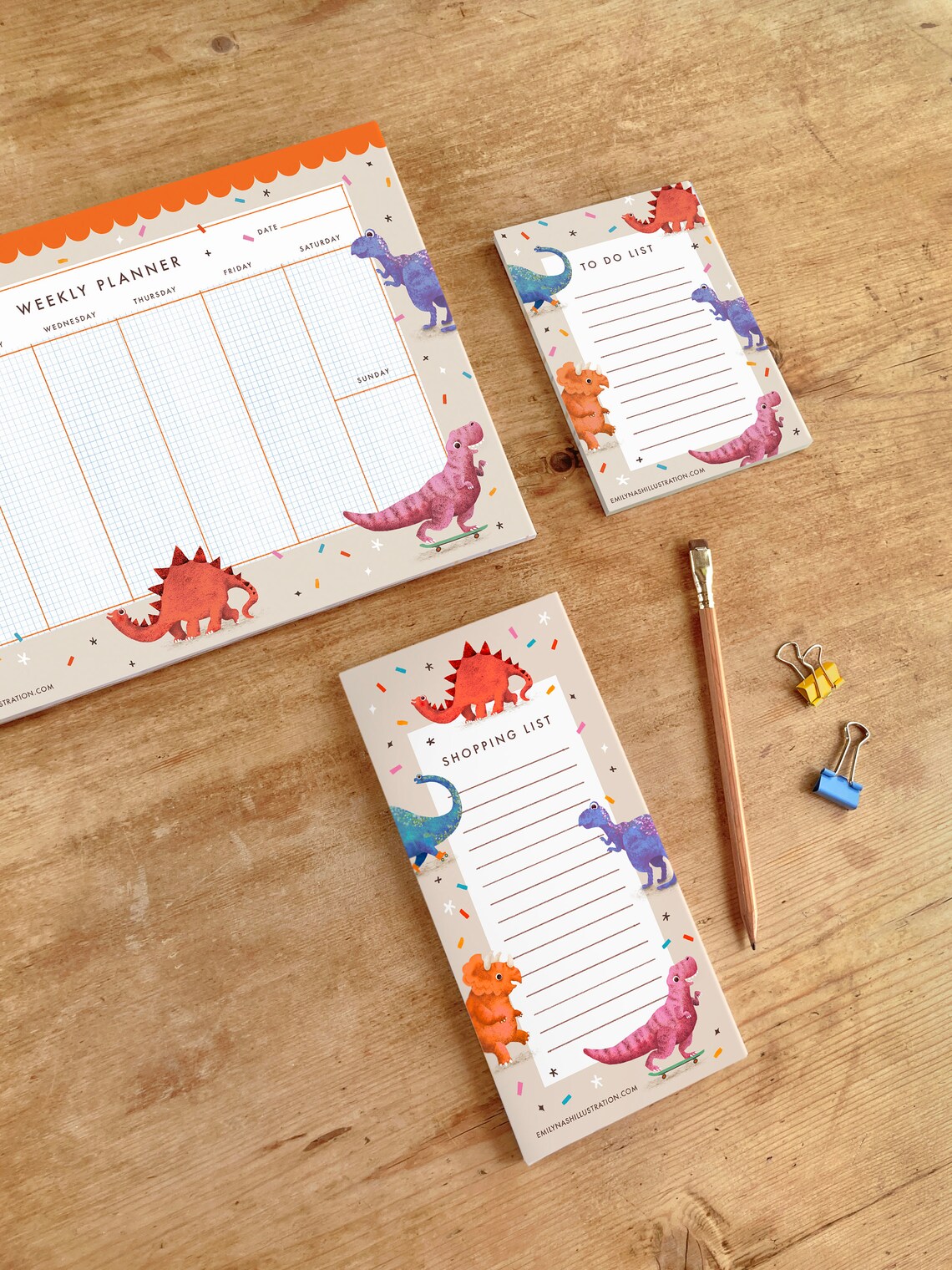Dinosaur Weekly Planner Notepad, Colorful Dino Illustration A4 Desk ...