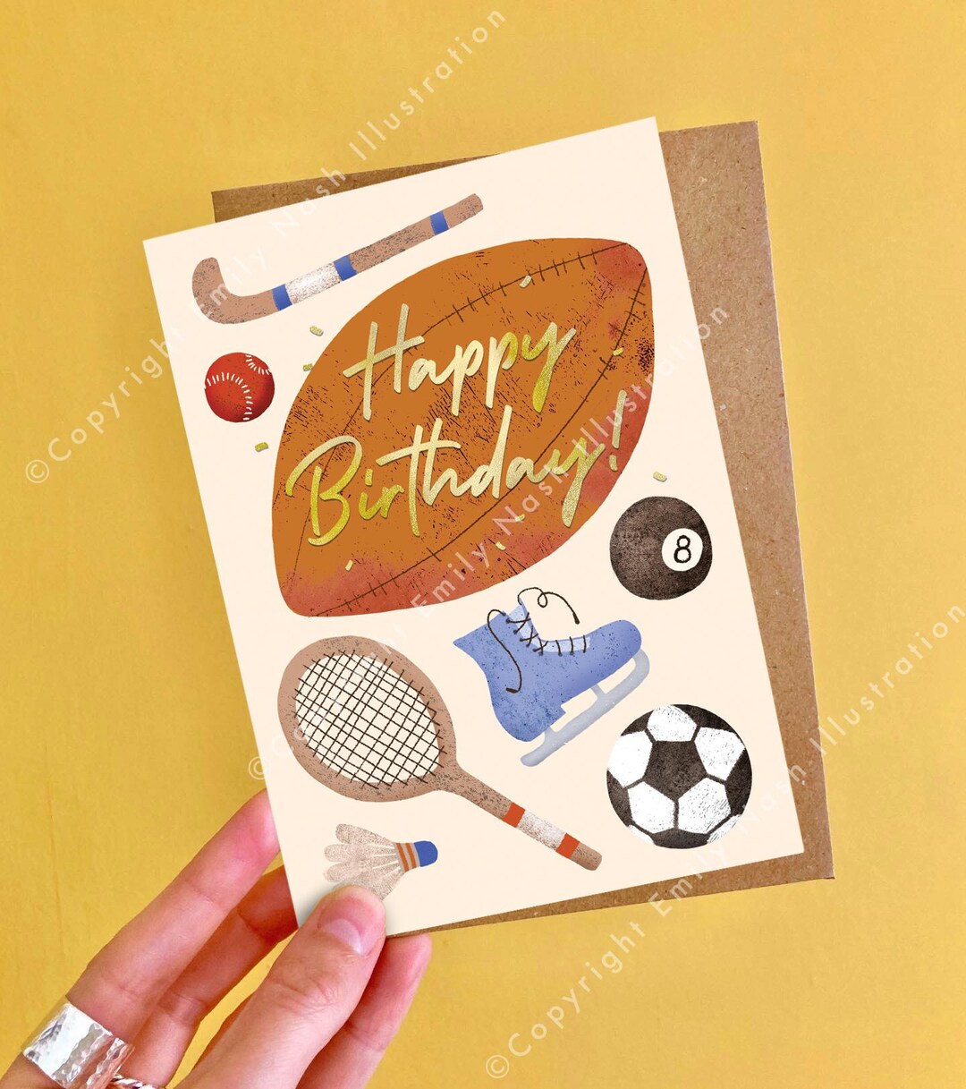 Gold Foiled Sports Themed Birthday Card: A6 Illustrated Card - Etsy
