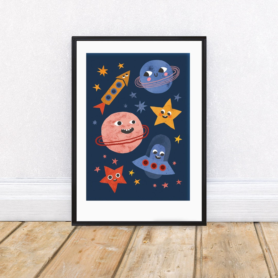 Space Faces A4 Art Print / Wall Art With Planets and Stars Illustration ...