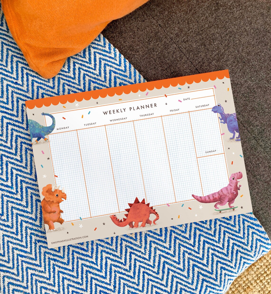 Dinosaur Weekly Planner Notepad, Colorful Dino Illustration A4 Desk ...