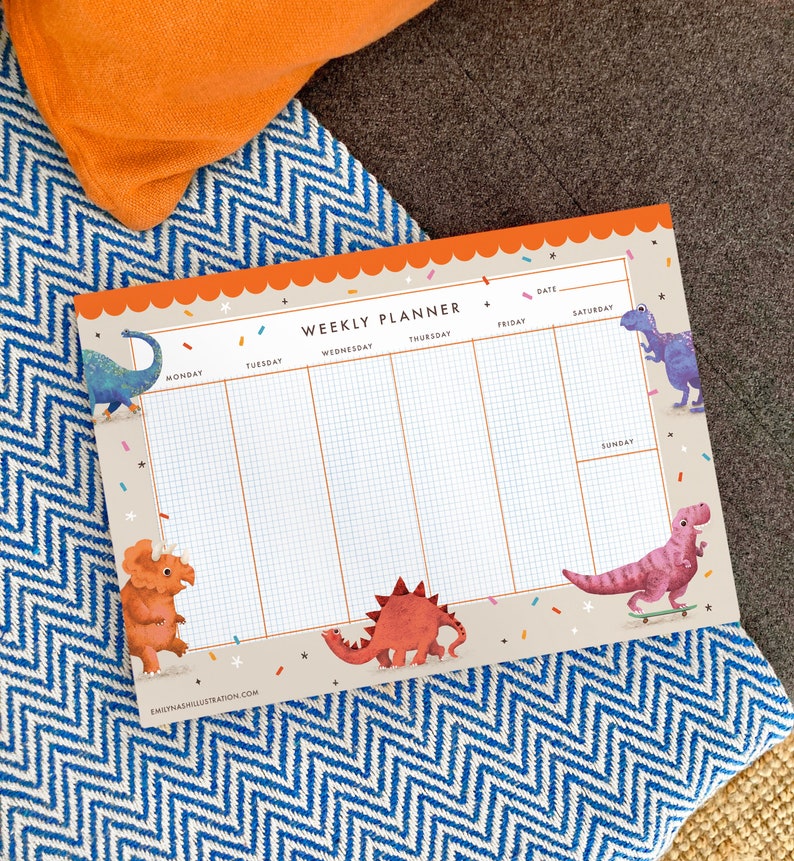 Dinosaur Weekly Planner Notepad, Colorful Dino Illustration A4 Desk ...