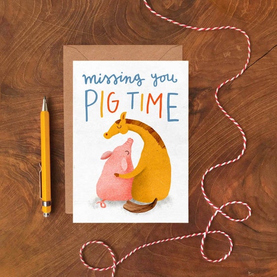 Missing You Pig Time A6 Greeting Card / Plastic Free Thinking | Etsy