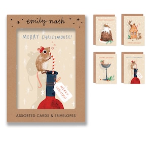 Pack of 8 Mouse Christmas Cards, Multipack of Mice Holiday Greeting ...