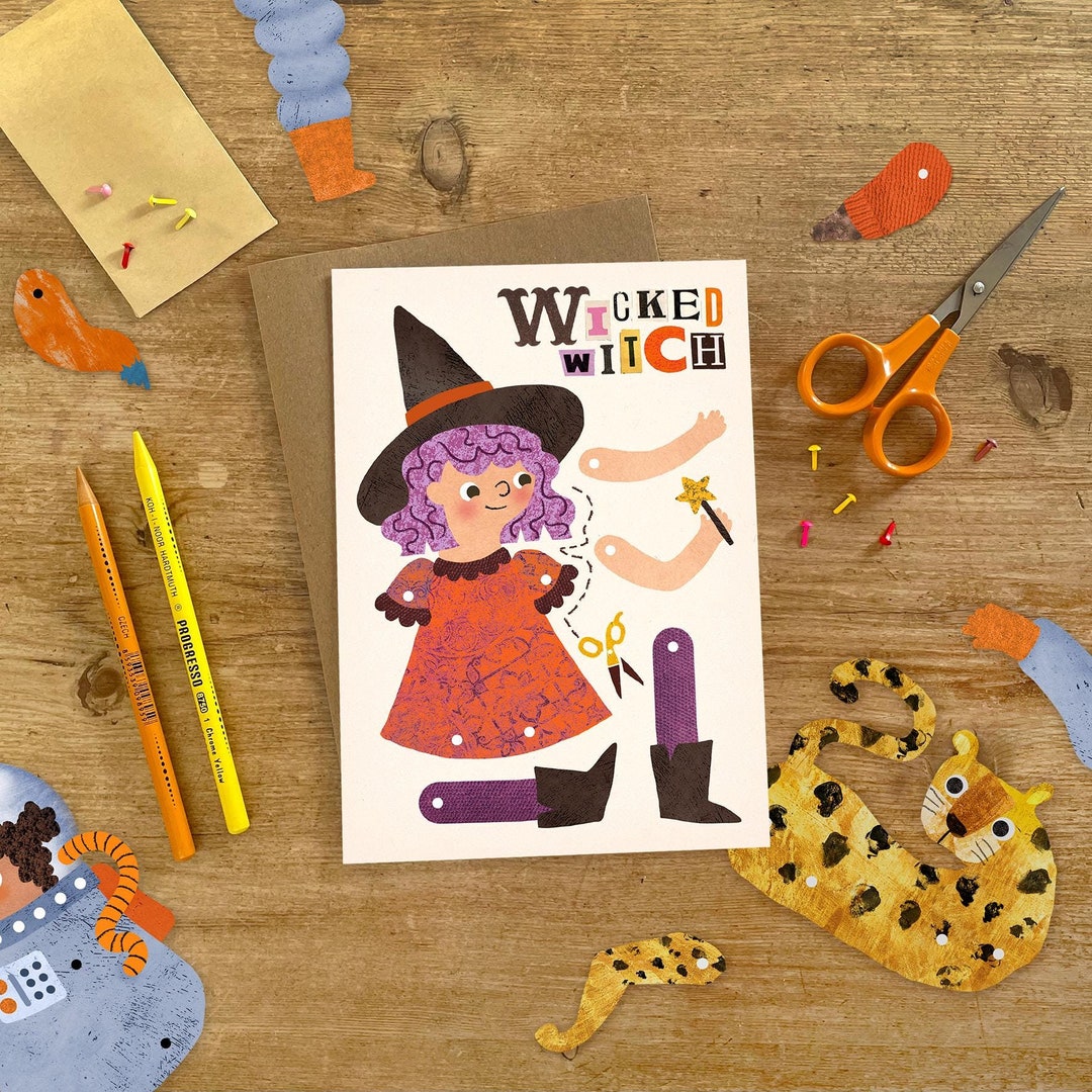 Wicked Witch Split Pin Puppet A5 Greeting Card / Children's Cut Out ...