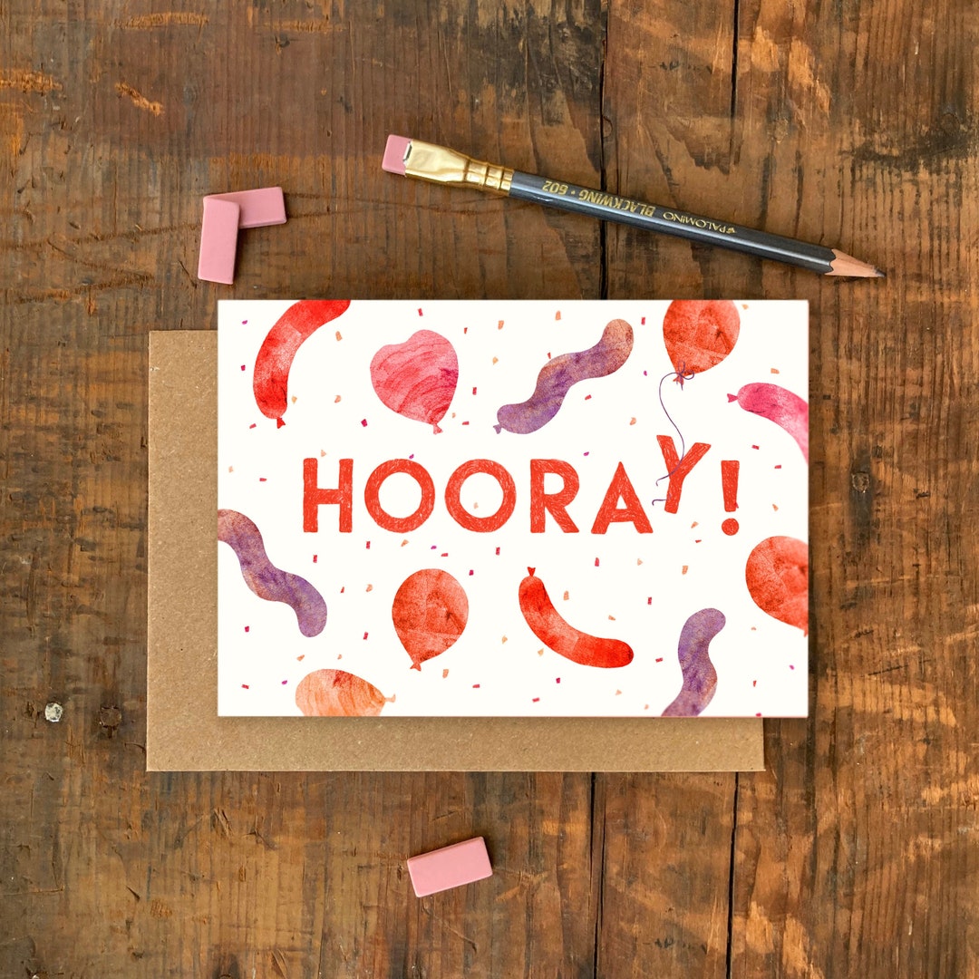 Hooray Balloon Greetings Card, Plastic Free Blank Birthday Card ...