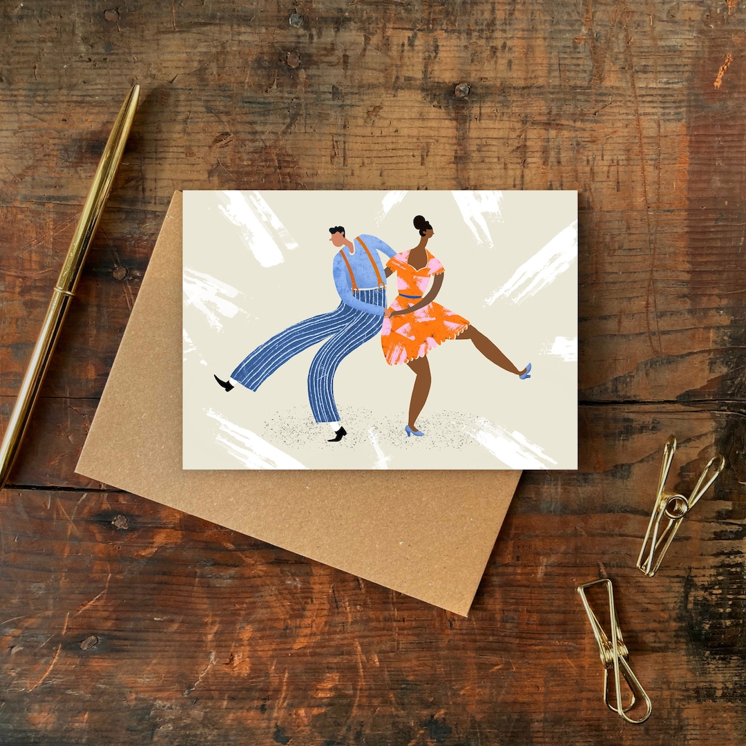 Illustrated Dancer Greeting Card: Swing Dance Couple Illustration for ...