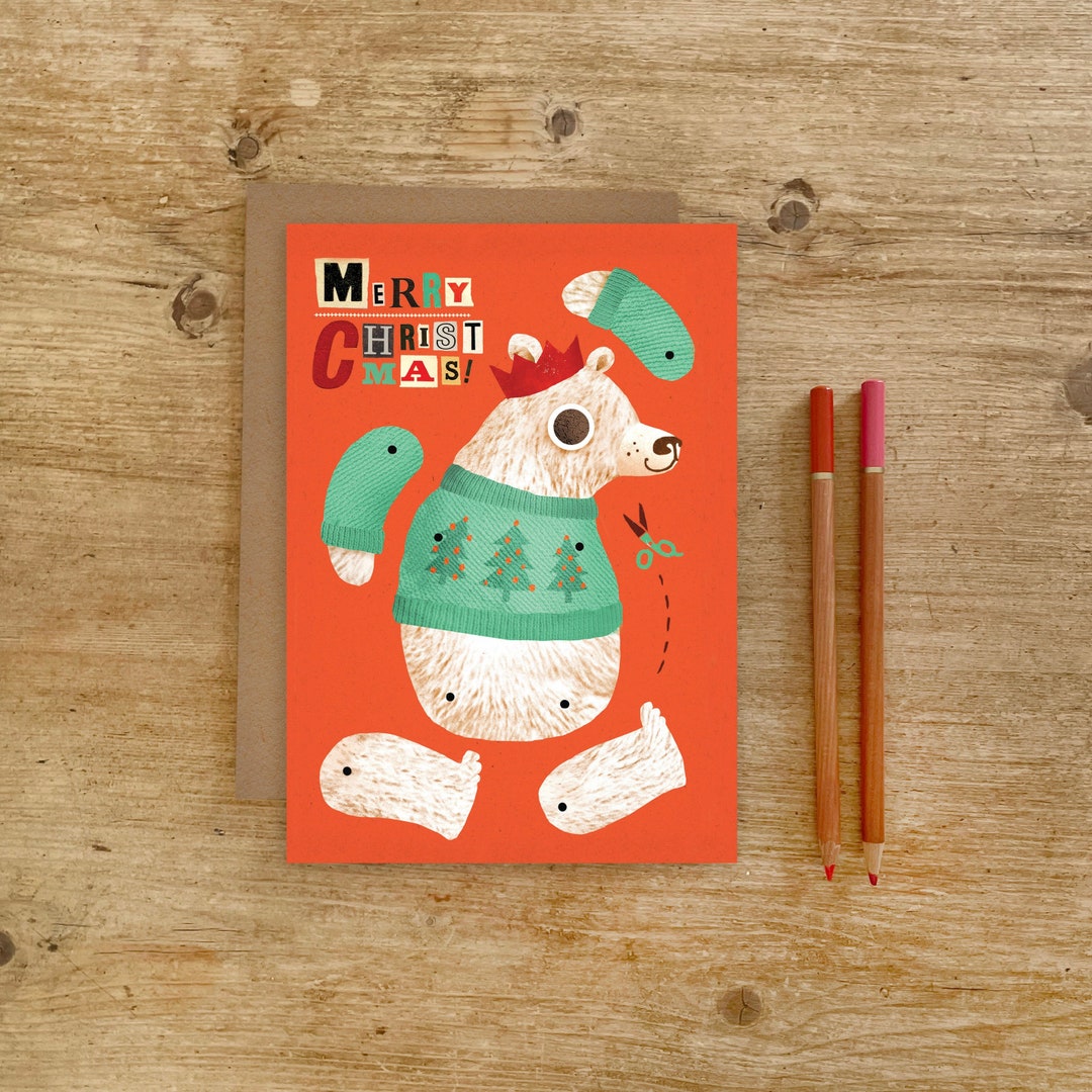 Polar Bear Christmas Split Pin Puppet A5 Greeting Card / Kid's Cut Out ...