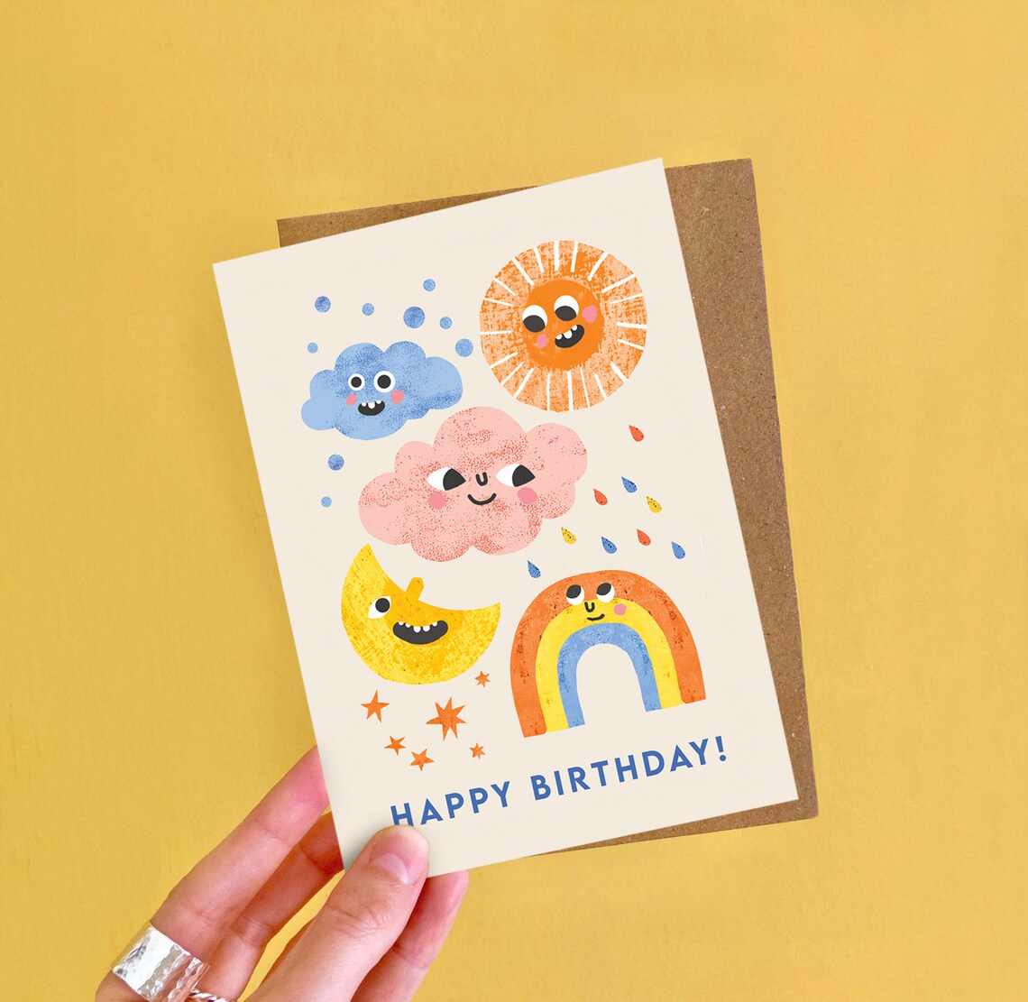 Weather Faces Birthday Card | Sun, Cloud, Rainbow Illustrated Children ...
