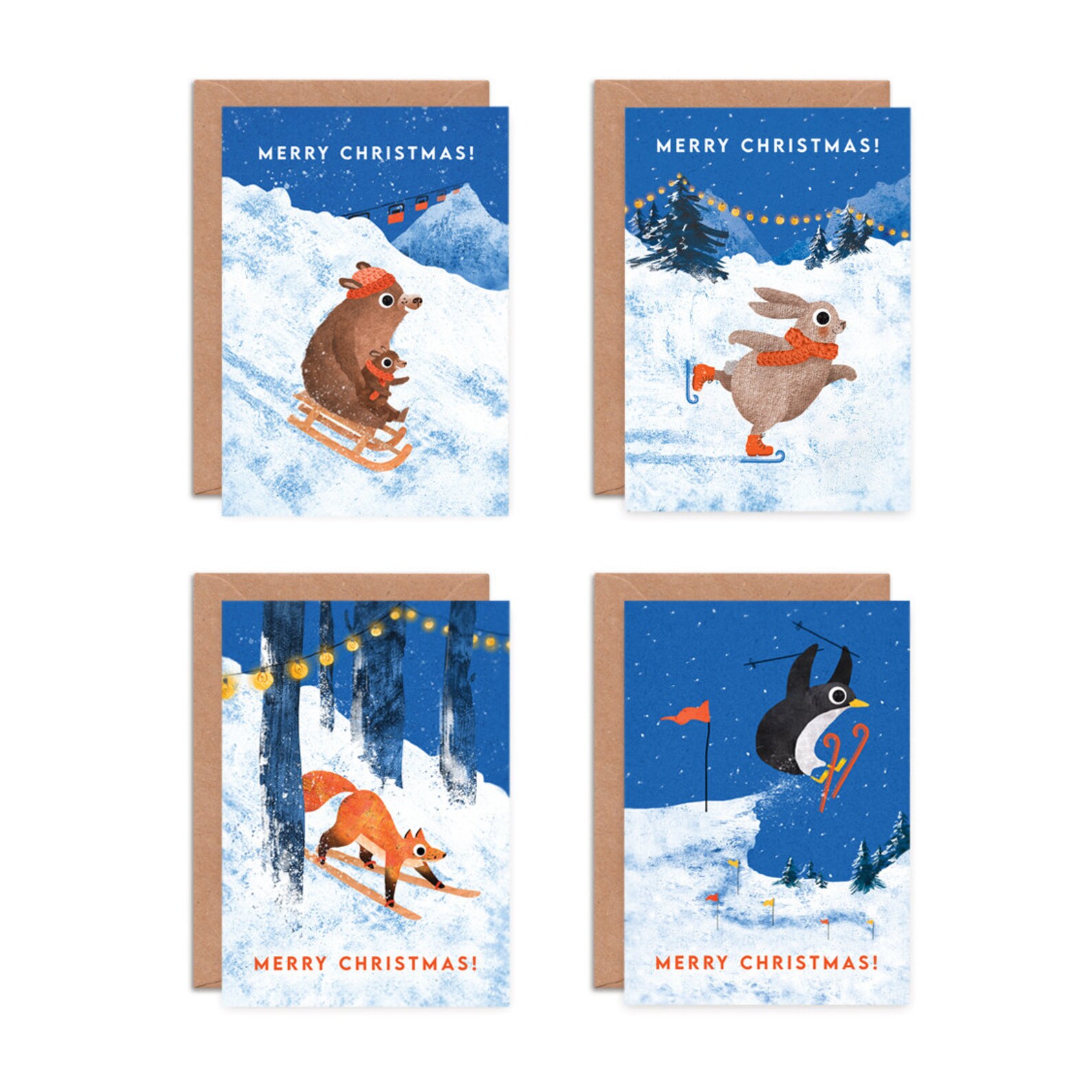Pack of 8 Snow Animals Christmas Cards / Multipack of Illustrated ...