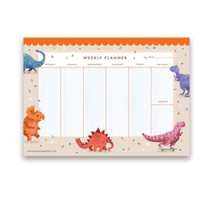 Dinosaur Weekly Planner Notepad, Colorful Dino Illustration A4 Desk ...