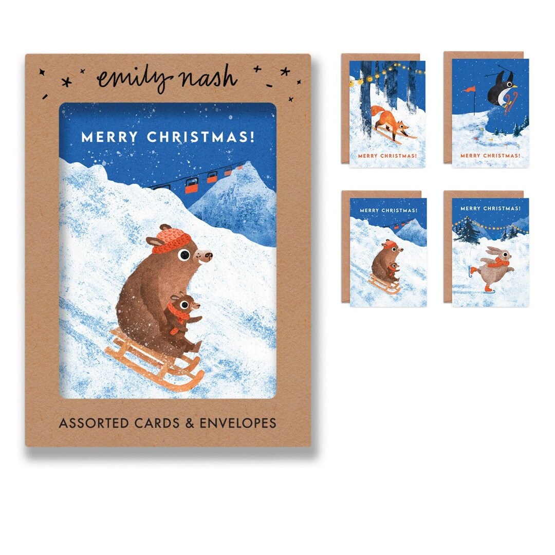 Pack of 8 Snow Animals Christmas Cards / Multipack of Illustrated ...