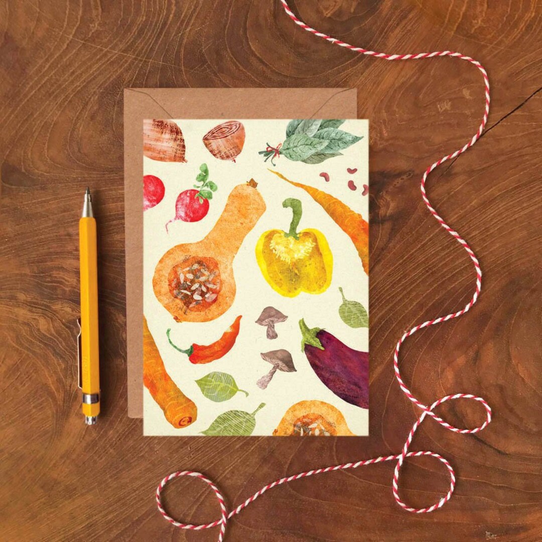 Vegetable Pattern A6 Greetings Card / Plastic Free Foodie Card ...