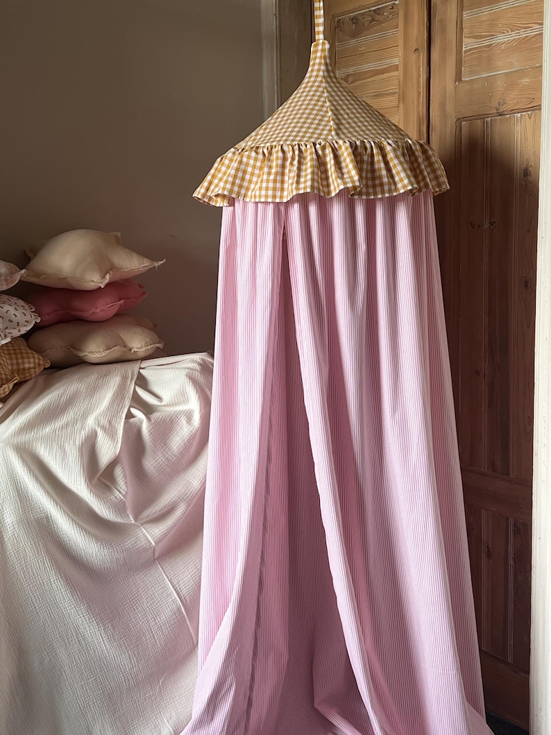 Gingham Children’s Canopy | Mustard-pink Stripes | Fairy Decoration - Etsy