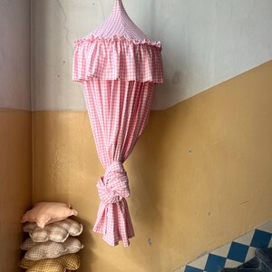 Gingham Crib Canopy With Ruffles: Pink & White Babotipi Design - Etsy
