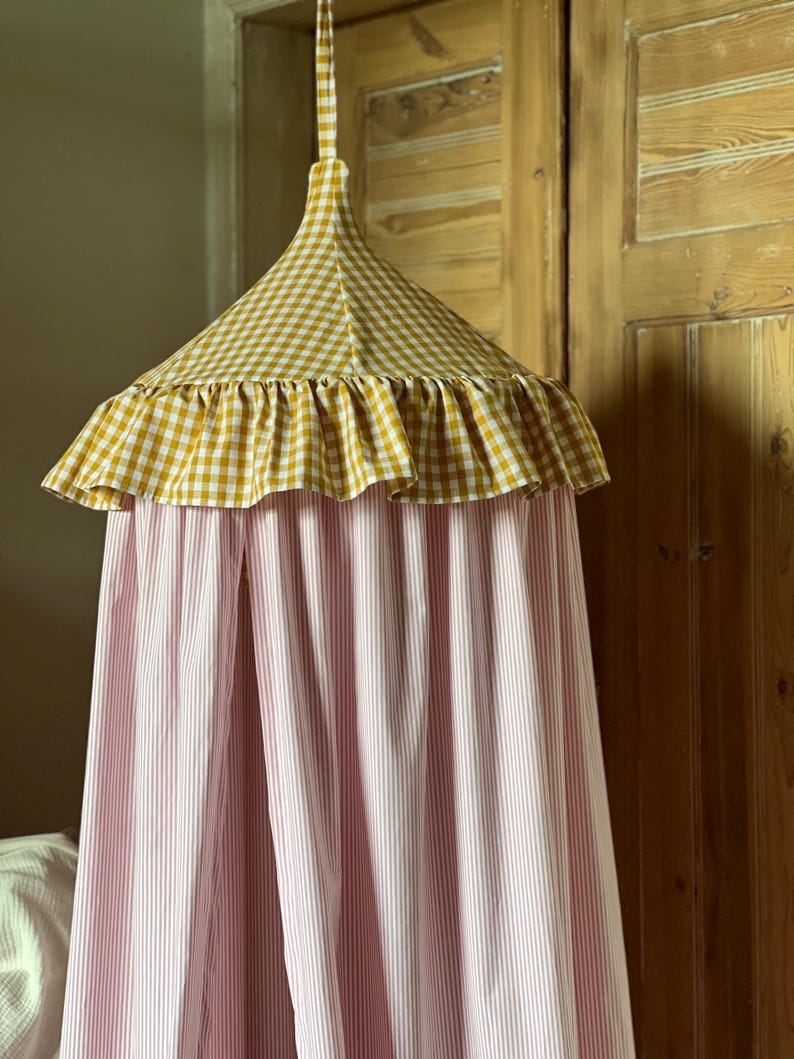 Gingham Children’s Canopy | Mustard-pink Stripes | Fairy Decoration - Etsy