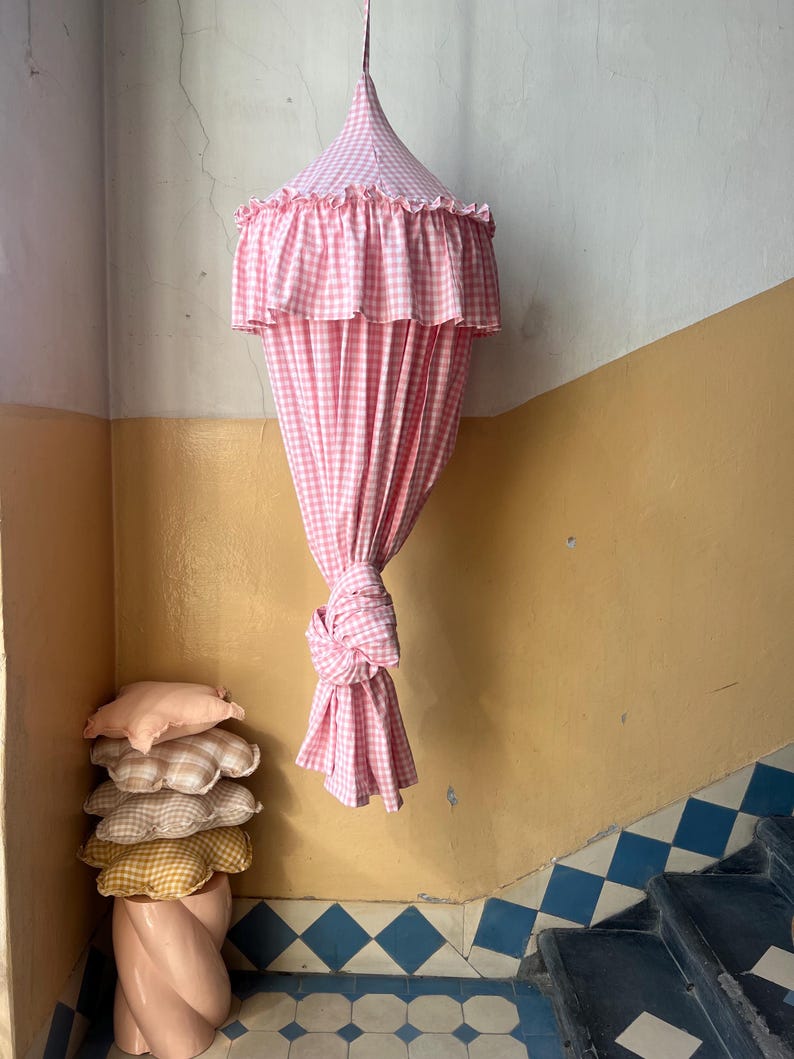 Gingham Crib Canopy With Ruffles: Pink & White Babotipi Design - Etsy