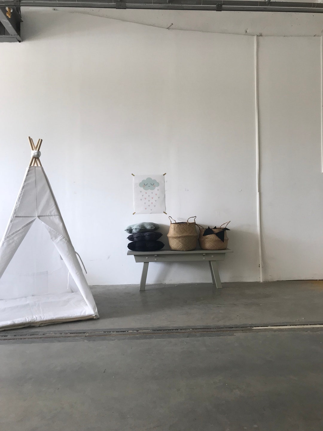 White TIPI With Mat, Children Teepee Tent, Playhouse for Kids Room ...