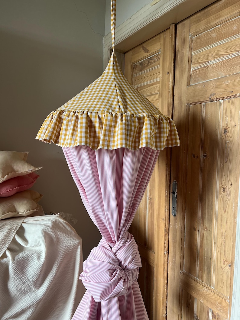 Gingham Children’s Canopy | Mustard-pink Stripes | Fairy Decoration - Etsy