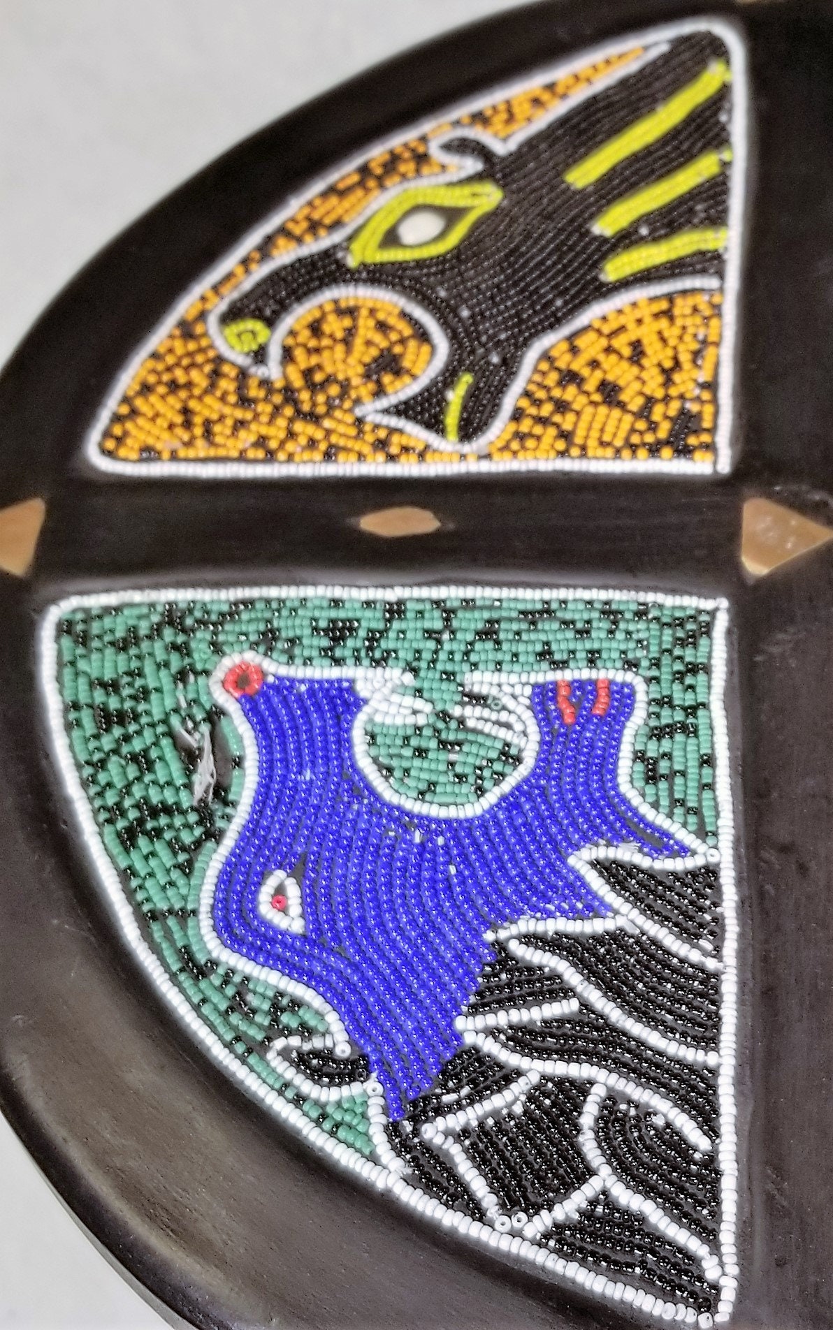 Folding Hand Beaded African Wood Table, Brushed Metal Accent, Mythical ...