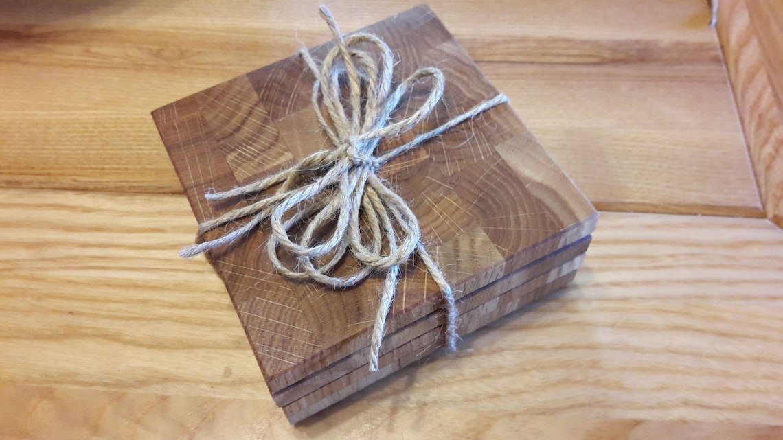 Rustic Oak Square Coasters Set of 4, Gift for Wedding, Party and ...