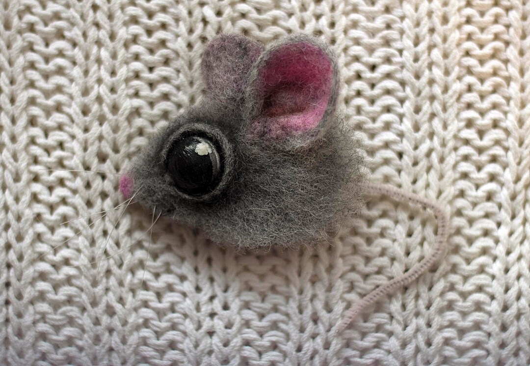 Needle Felted Brooch «mouse» Little Meadow Mouse Pin Grey Felted Mouse ...