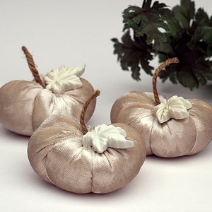 Shiny Beige Velvet Pumpkins With Decorative Elements Beaded Fabric ...